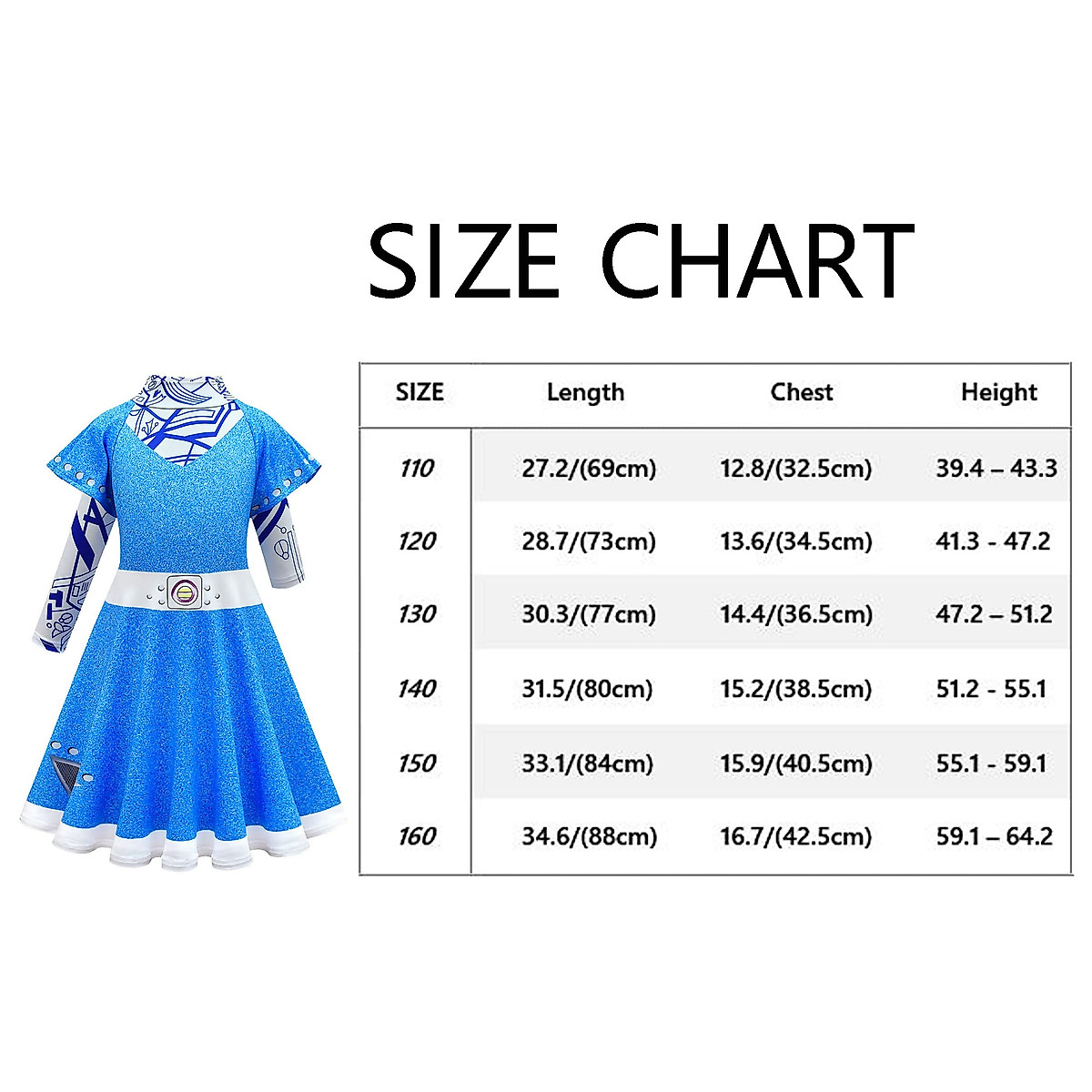 Akokvlar Zombies Alien Costume for Girls Cheerleader Halloween Party Dress Up Set (Sky Blue, 5-6 Years)