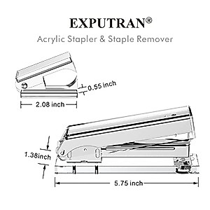 EXPUTRAN Standard Acrylic Stapler and Staple Remover Set, Takes Standard 24/6 or 26/6 Staples, Modern Design Desk Accessory Kit for Home, Office, or School(Silver)