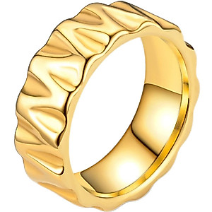 Jude Jewelers 8mm Stainless Steel Hammered Plain Simple Classical Wedding Band Statement Promise Ring (Gold, 6)