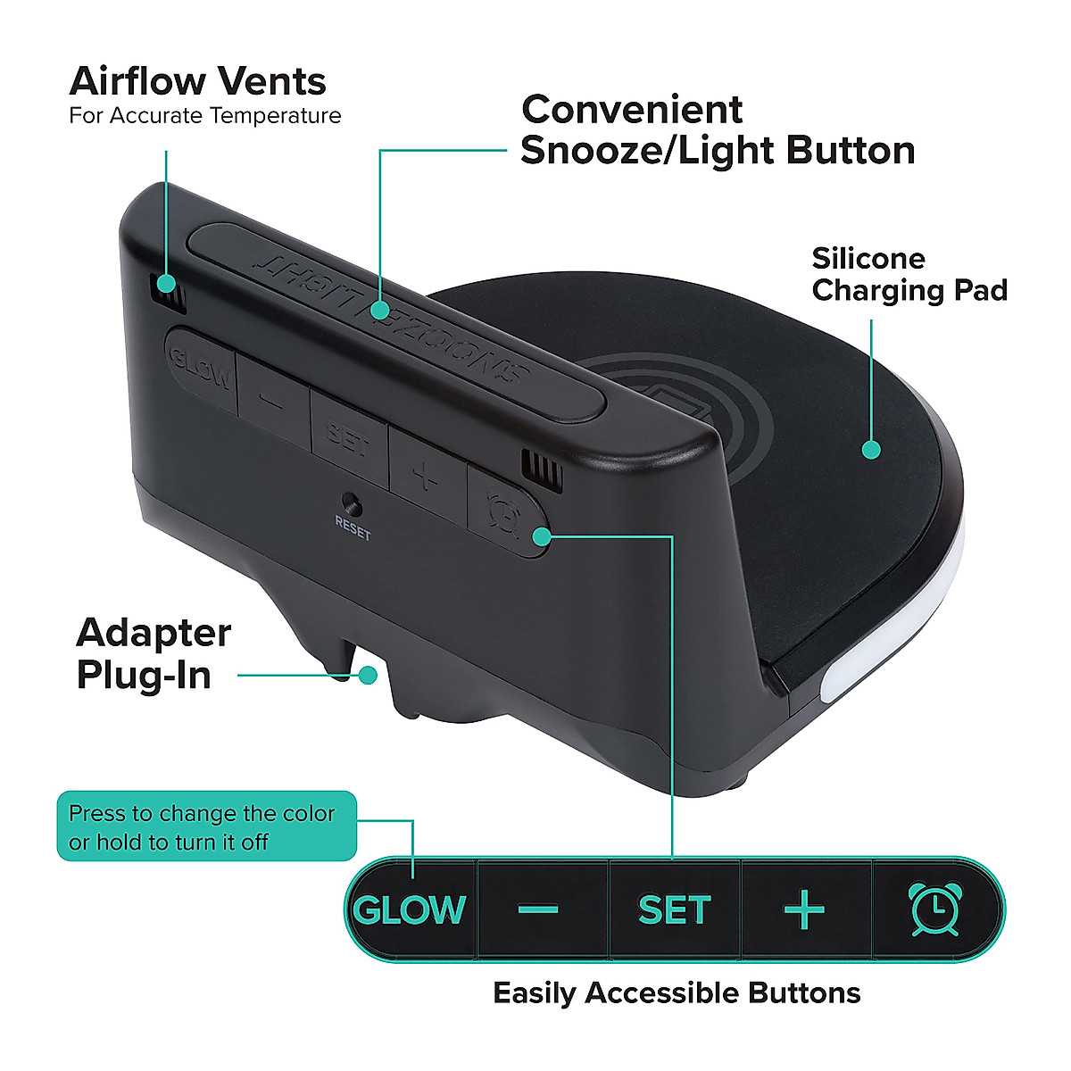 La Crosse Technology 617-84947-INT Wireless 5W Charging Alarm Clock with Glowing Base and Outdoor Sensor