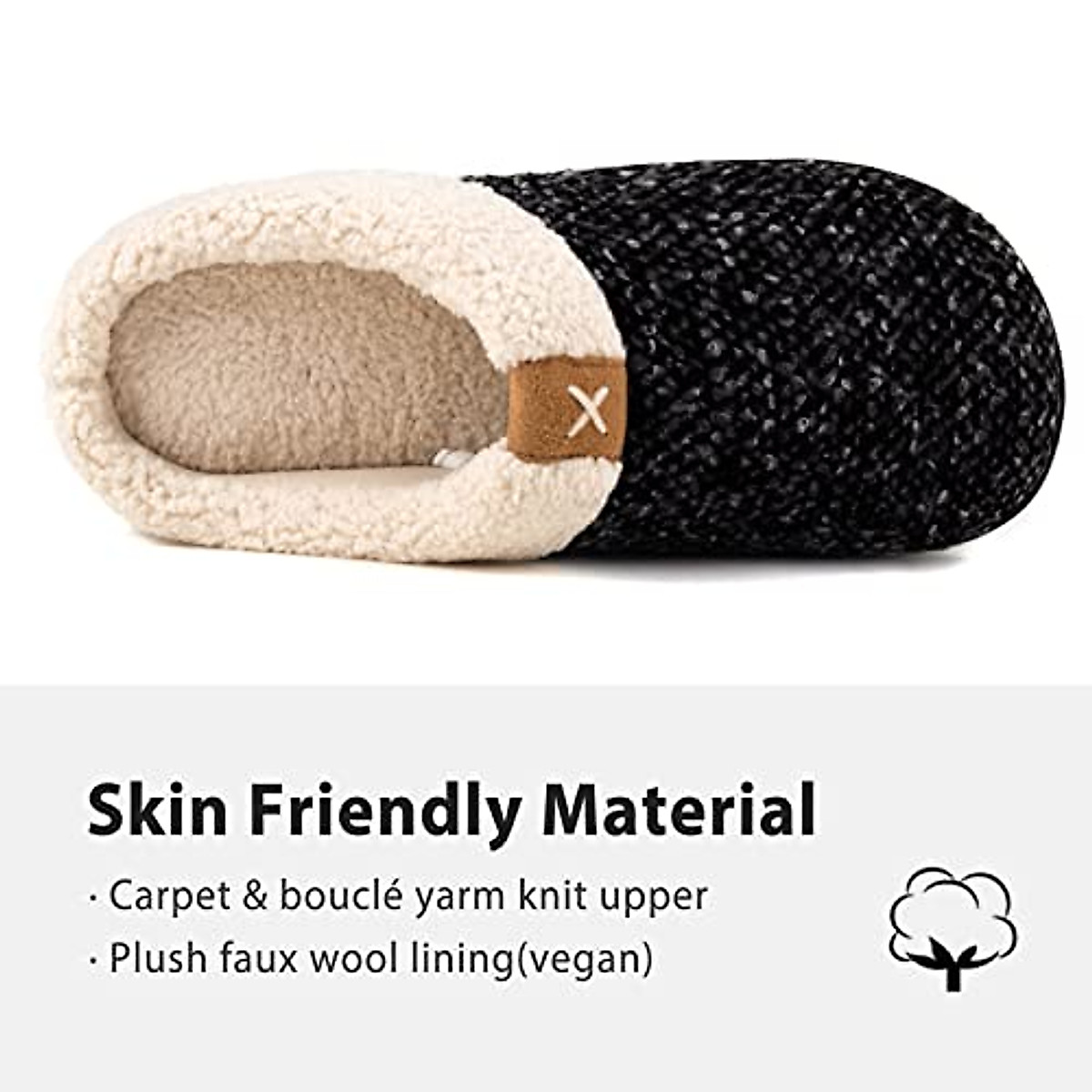 ULTRAIDEAS Mens Slip On Slippers, Sherpa Lined House Shoes with Memory Foam for Indoor Outdoor, Machine Washable (Space Black, Size 11-12)