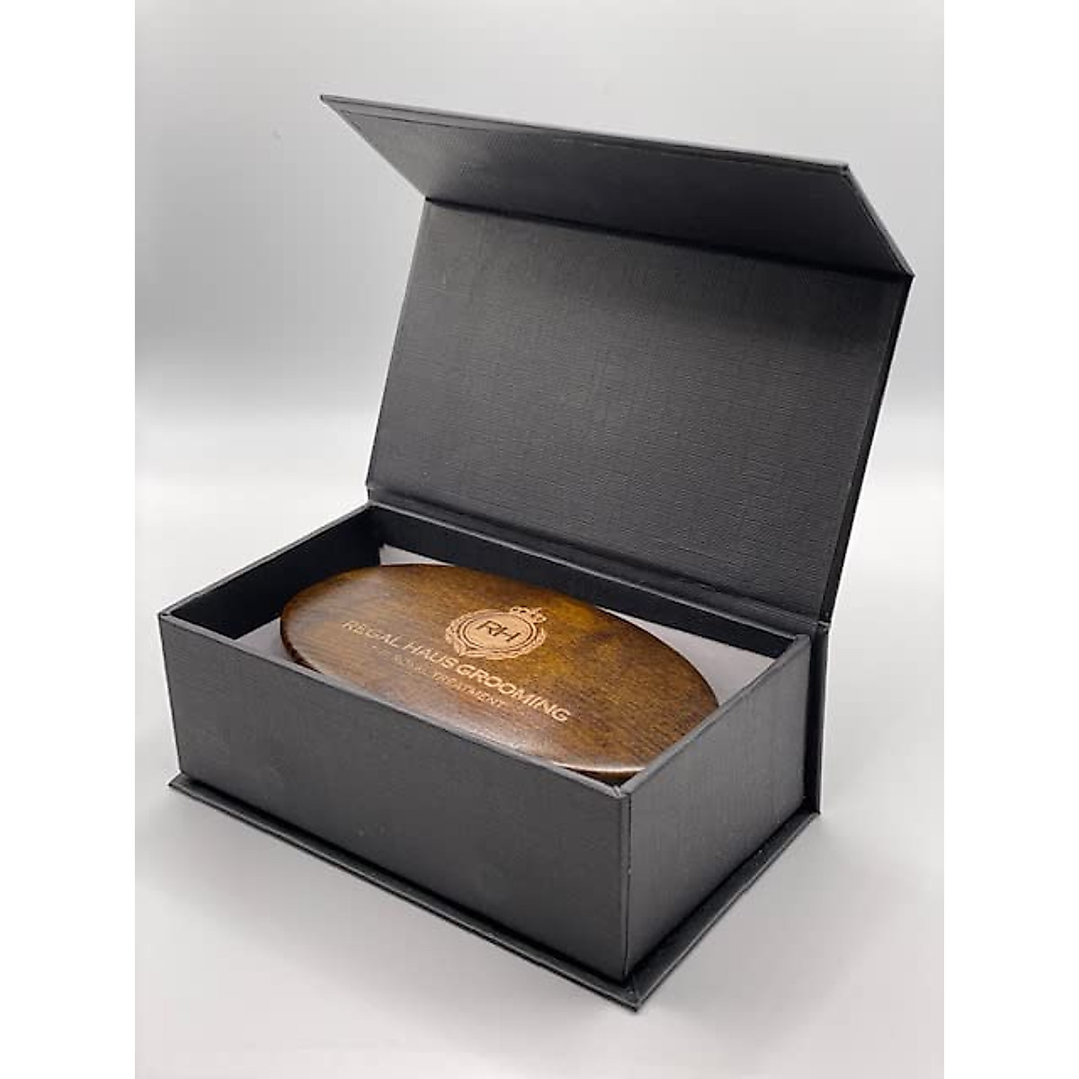 Regal Haus Grooming Premium Barber Quality Boar Bristle Beard and Mustache Brush for Men with Reusable Box- Grooming Care Products for Men - Comb Beard Oil or Balm Through Facial Hair - Military Style