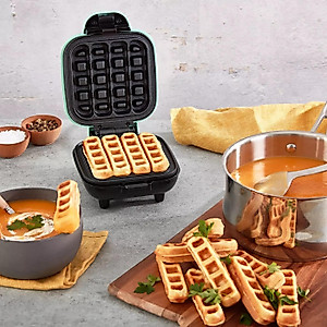 Mini Waffle Stick Maker, Easy to Clean, Non-Stick Surfaces, 4 Inch, Makes 4 Waffle Sticks, Ideal for Breakfast, Snacks, Desserts and More,Aqua,1400W