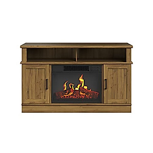 TV Stand with Electric Fireplace - Media Console with Storage Cabinet, Remote Control, Adjustable Heat, and LED Flames by Northwest (Brown)