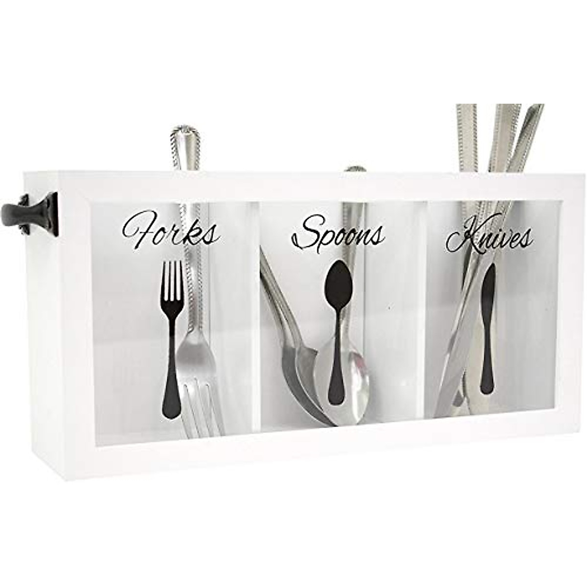 BLU MONACO White Wooden Flatware, Cutlery, Kitchen Utensil & Silverware Caddy Organizer Bin Holder for Forks, Spoons, Knives - Perfect for Kitchen Countertop