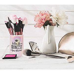 Palais Essentials bathroom decor Makeup Brush Holders Ceramic, Bathroom Accessories Make Up Cup Holder for Vanity Countertops (Princess, 3.5" Diameter)