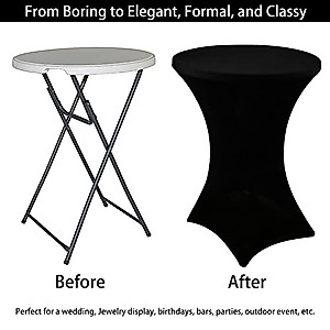 JALANCY 6 Pack Cocktail Spandex Tablecloth 32"x43" Black Stretch Square Corners Cocktail Table Cover, Cocktail Table Cloth Fitted High Top Round Table for Bar Wedding Birthday Party Banquet (Black)