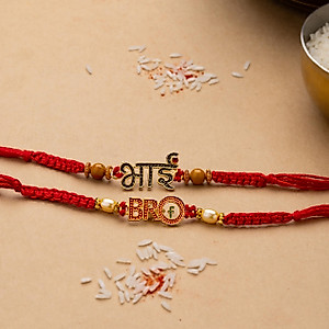 SLNDOKTG Set Of 2 Raksha Bhandan Handmade Rakhi Bracelet With Stone Work Kundan Design For Brother Bhaiya Celebration Hindu Festival of Rakshabandhan