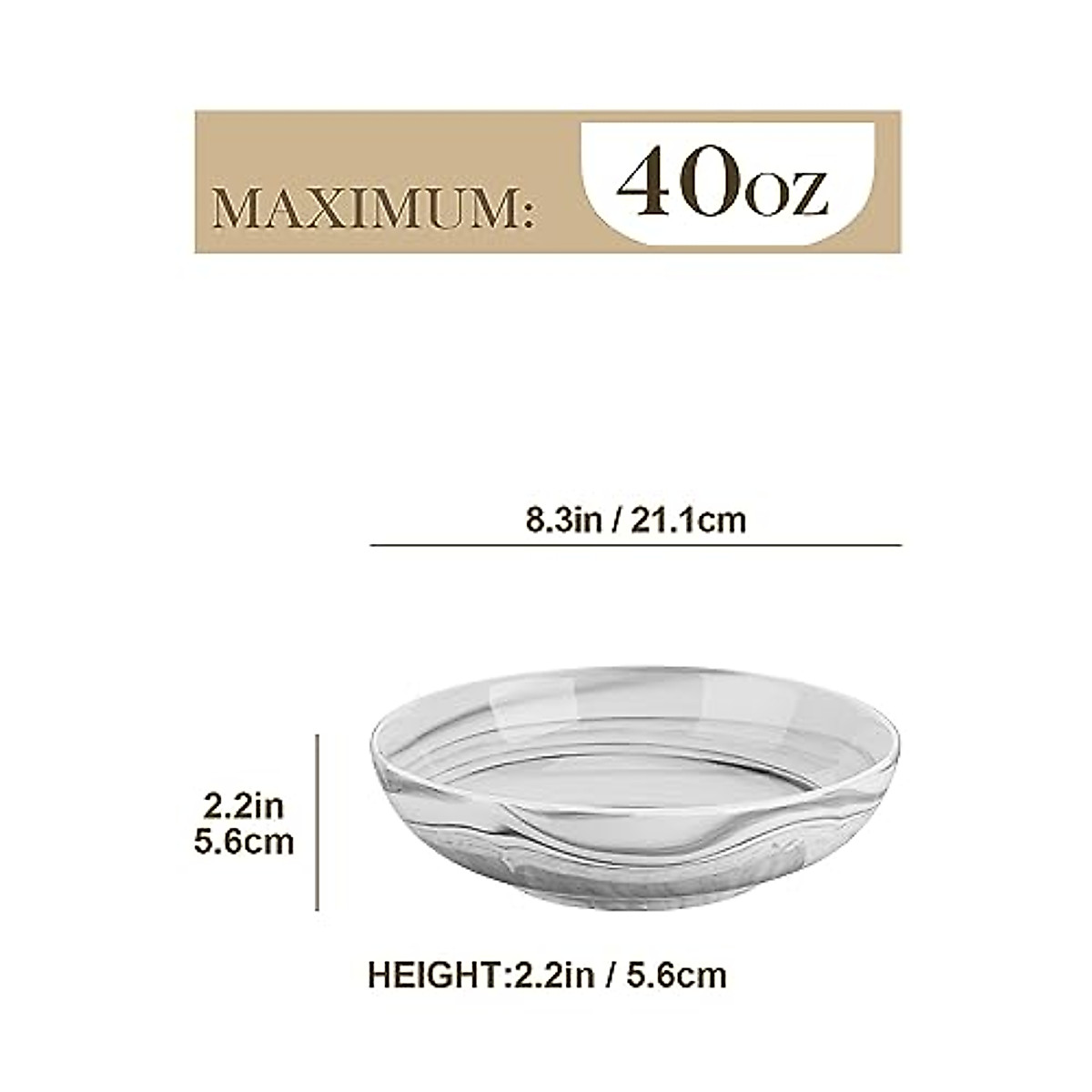 MALACASA Pasta Bowls, 40 OZ Large Salad Serving Bowls Set of 4, Porcelain Pasta Bowls Salad Bowls for Kitchen, Marble Grey Soup Plates Shallow Bowls Set, Microwave & Dishwasher Safe, Series REGULAR
