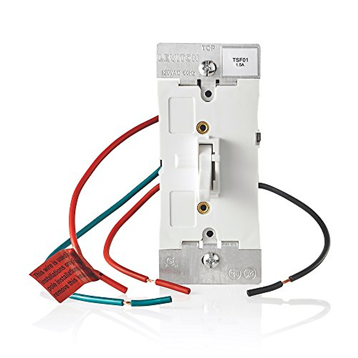 Leviton TSF01-10W Toggle Slide Fan Speed Control, 1.5 A-120VAC @ 60Hz, Single Pole or 3-Way, White