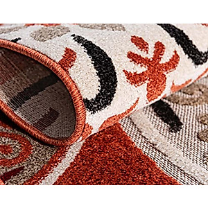 Unique Loom Modern Collection Floral, Geometric, Abstract, Bright Colors, Indoor and Outdoor Area Rug, 5 ft x 8 ft, Terracotta/Beige