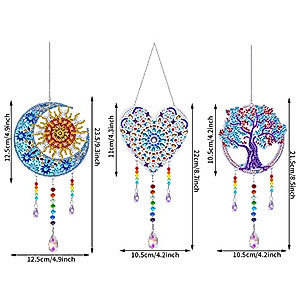 3 Pack Diamond Painting Suncatcher Window Hanging Ornament Crystal Window Garden Decor DIY Kits for Beginners Adult Kids -Tree, Moon, Heart