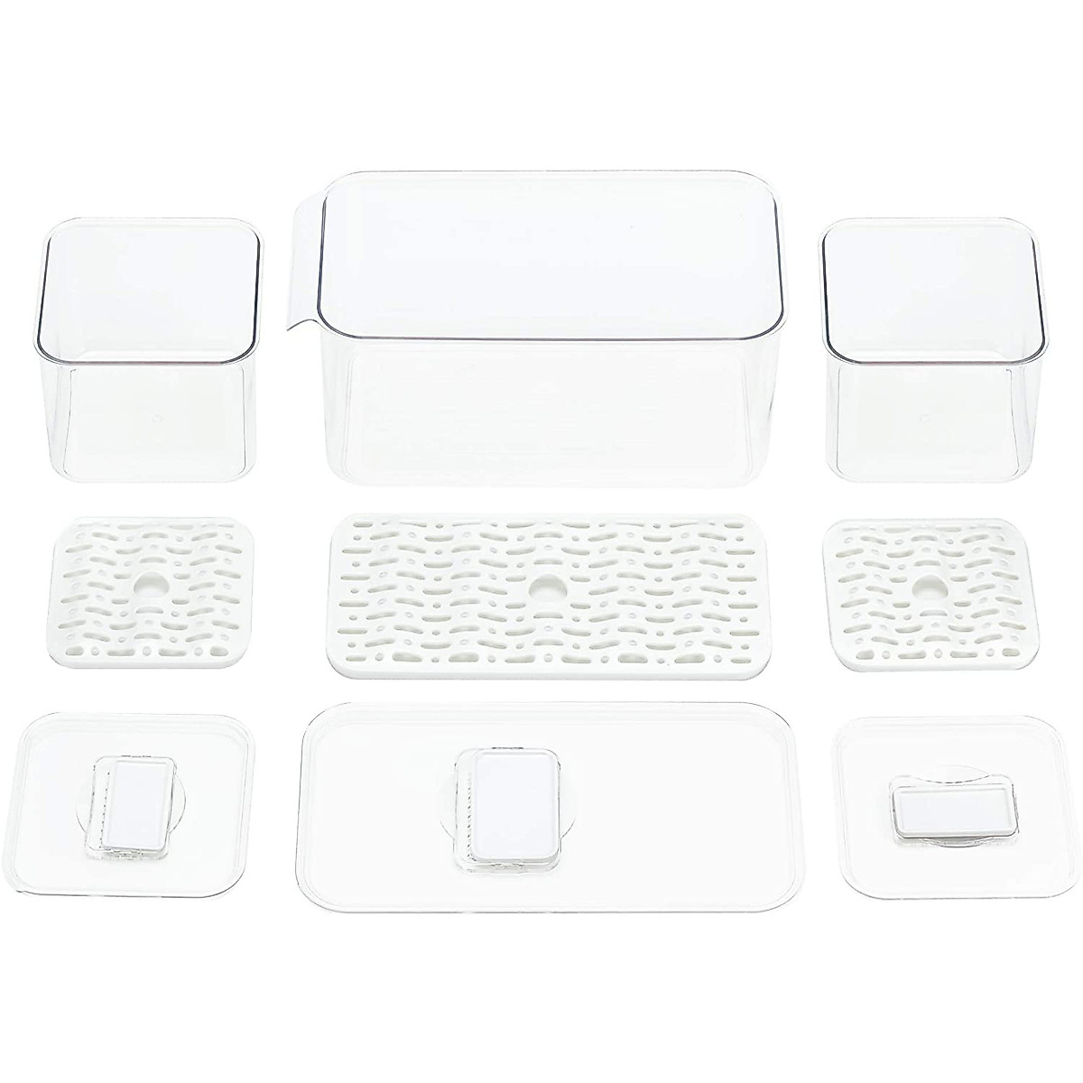 Slideep Food Storage Containers Produce Saver with Lids, Stackable Refrigerator Freezer Organizer Bins with Removable Drain Tray, Fridge Fresh Keeper for Veggie, Berry, Fruits, Vegetables 3 Pack