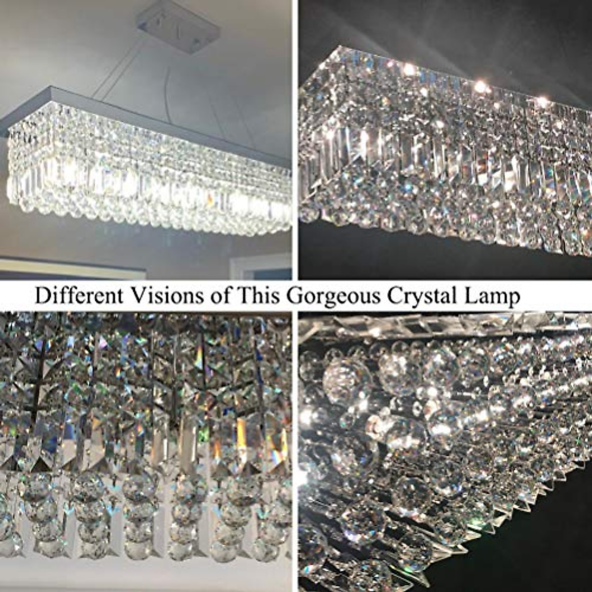 Rectangle Chandeliers for Dining Room Modern Ceiling Light Fixtures Hanging Crystal Chandelier Pendant Light Living Room Beautiful Light Fixture for Kitchen Island Cafes Office of CRYSTOP