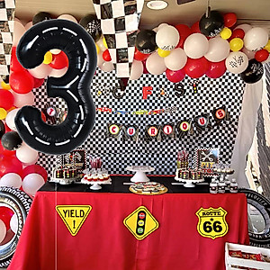 TONIFUL Race Car Black Balloons Car Birthday Party Supplies,40 Inch Giant Jumbo Helium Foil Mylar Big Number 3 Digital Three Balloons for Boys Monster Truck Jam Car Theme Party Decorations