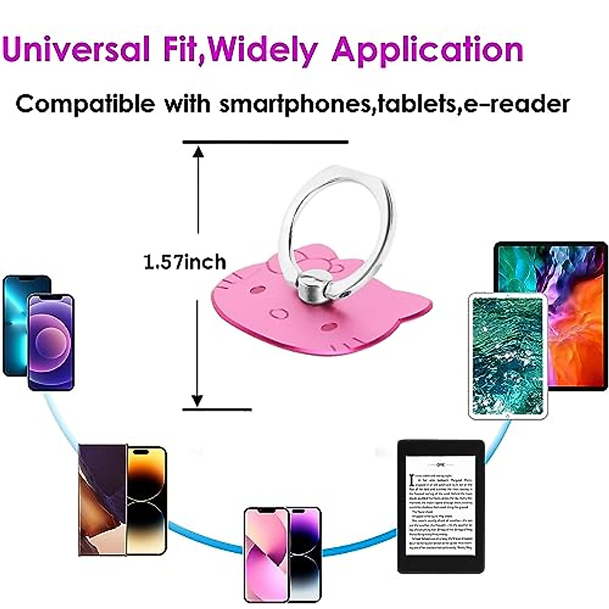 Cat Phone Ring Holder Cute Kitty 3 Pack,Fonessary Metal Finger Ring Grip Kickstand 360 Rotate for Smartphones