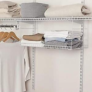 Rubbermaid Universal Closet 24 Inch Long Durable Steel Custom Wire Hanging Added Storage Shelf Accessory, White
