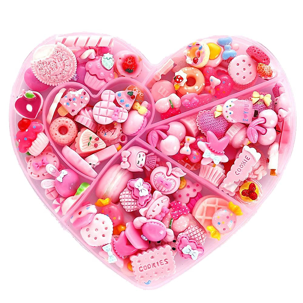 WINTING Resin Flatback Charms, 100pcs Slime Charms and Containers Mixed Candy Cake Sweets Resin Cabochons for DIY Crafts, Scrapbooking, Jewelry Making(Pink)