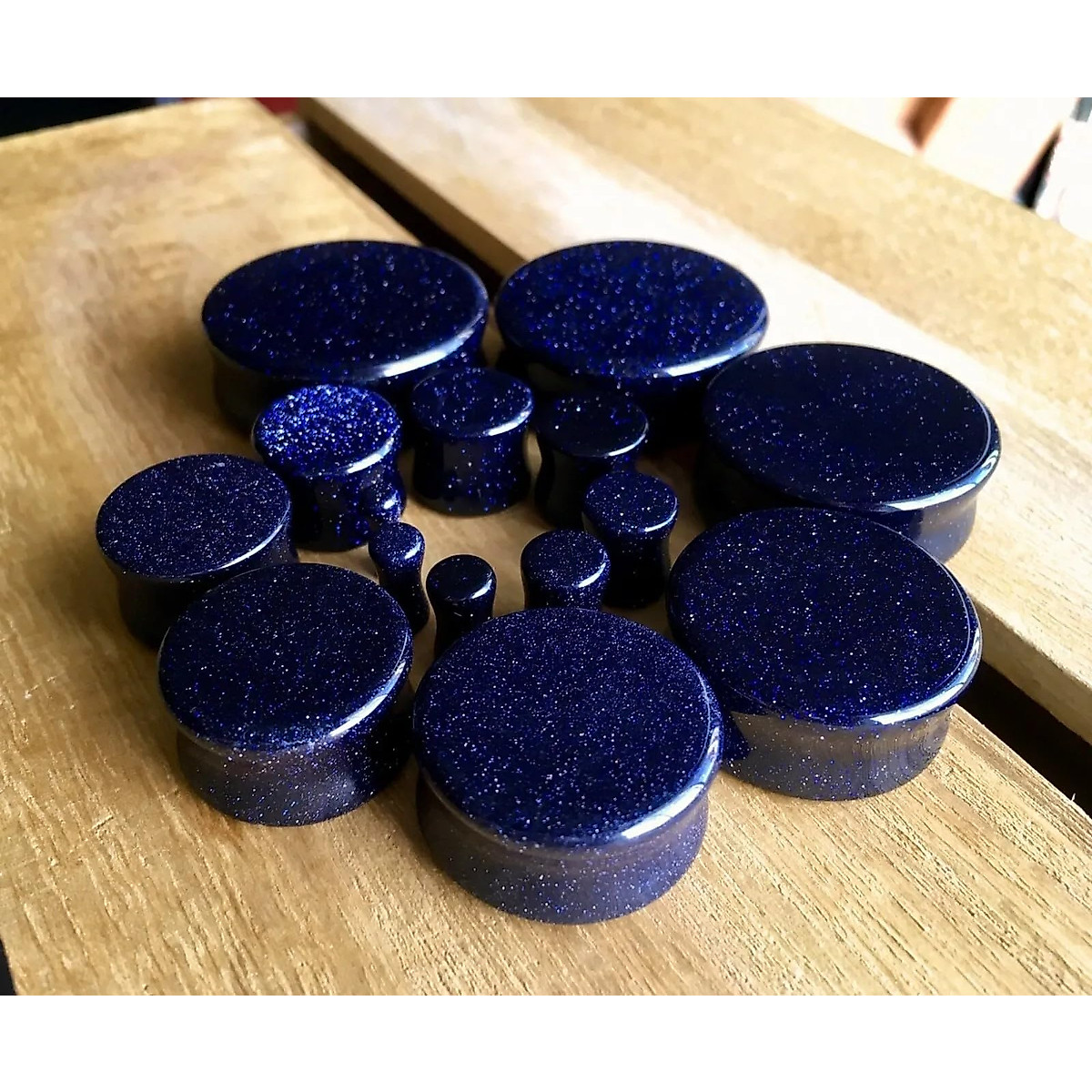 Lobal Domination PAIR of Blue Midnight Goldstone Stone Plugs Sandstone Gauges - up to 38mm available! (1&1/2" (38mm))