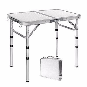 Folding Camping Table Small 3 Adjustable Height Portable Lightweight Table Aluminum for Outdoor Picnic Beach BBQ Cooking Home Use