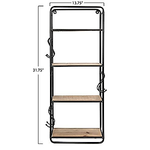 Creative Co-Op 32 Inch Metal & Wood Hooks Wall Shelf, Black