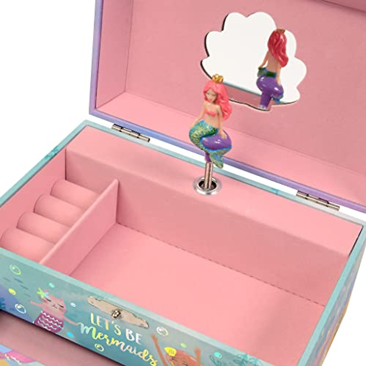 Jewelkeeper Girl's Mermaid Musical Jewelry Storage Box Pullout Drawer, Rainbow Design with Gold Foil, Over the Waves Tune