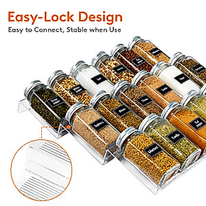 Lifewit Spice Drawer Organizer Spice Rack Seasoning Jars Storage Tray Adjustable Expandable for Kitchen, Countertop, Cabinet, Shelf, 3 Tiers, Set of 6, Clear