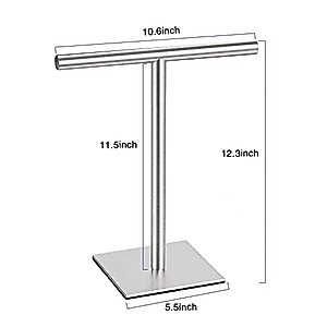 Hand Towel Holder, Stainless Steel Hand Towel Stand T-Shaped Silver Brushed Finish Freestanding Rack for Bathroom Kitchen Countertop with Square Base