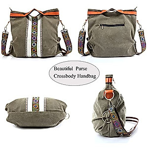 Women Canvas Crossbody Bag Shoulder Bag, Vintage Heavy-duty Tote Handbag (Grass Green)