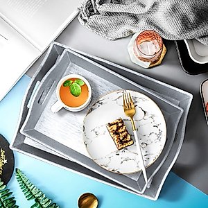 Set of 3 Large Serving Trays w/Handles Nesting Breakfast Serving Trays Afternoon Tea Tray Decorative Rectangular Display Tray Set Nested Food Tray Butler Serving Tray for Kitchen Party Dinner Snack
