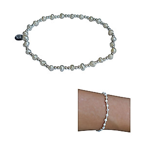 Handmade 925 Sterling Silver & Pearls Beaded Stretch Bracelet for women, Length 6.75 inches / 17CM, Dainty Beaded Bracelet Boho Jewelry, By MiYa Jewelry Creations