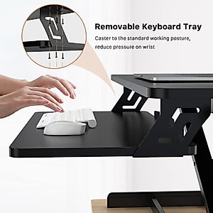 JOY worker Standing Desk Converter, 32" Wide Height Adjustable Sit Stand Up Desk Riser with Keyboard Tray, Desktop Workstation Riser for Home Office Computer Laptop, Particle Board, Black