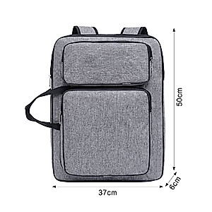 8K Artist Portfolio Carry Backpack Case Versatile Art Bags Waterproof Adjustable Drawing Board Backpack Art Storage Bags for Artworks Painting Drawing Sketching 19.7” x 14.6” x 2.4” (Gray)