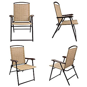 Devoko Patio Folding Chair Deck Sling Back Chair Camping Garden Pool Beach Using Chairs Space Saving Set of 2 (Beige)