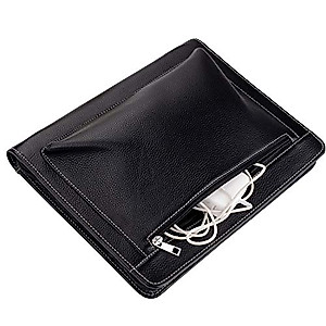 XIAOZHI Black Leather Portfolio with Notepad Space for 10.2-inch / 10.5-inch / 11-inch iPad, Padfolio Case Business Zippered Organizer Document Folder with Letter Size Notepad Holder