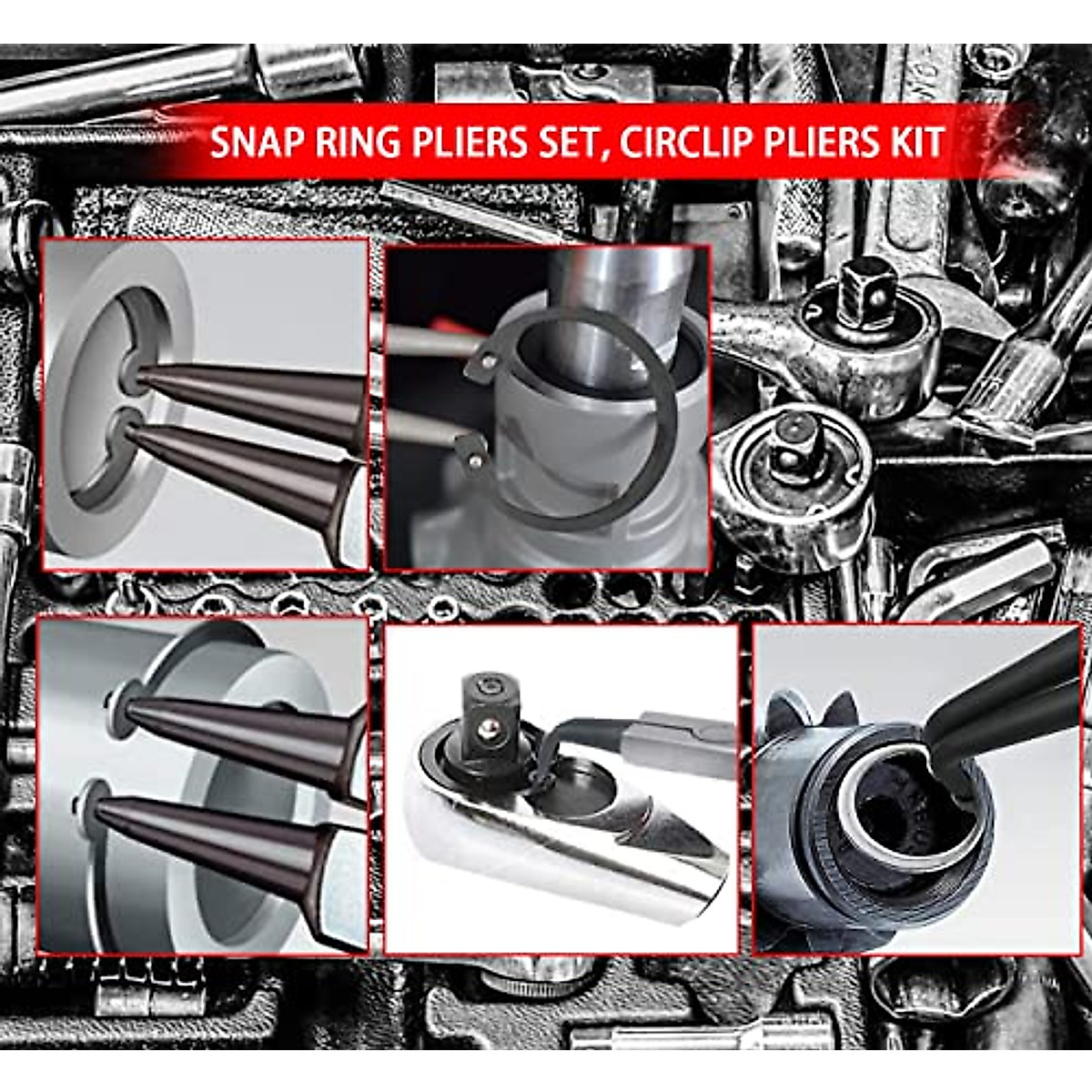 4 PCS Snap Ring Pliers Set Heavy Duty 7-Inch Internal/External Circlip Pliers Kits 5/64" Tip Straight/Bent Jaw for Ring Remover Retaining with Storage Bag