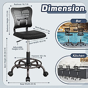 PALONE Bar Stools Adjustable Barstools Modern Design Counter Height Bar Stools with Backrest 360°Swivel Stools for Kitchen Counter with 5 Rollers Set of 2 Black