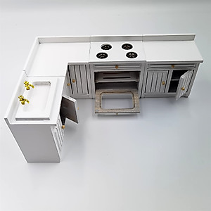 SXFSE Dollhouse Decoration Accessories,1:12 Dollhouse Miniature Furniture Wooden Kitchen Cabinet Set Freely Combined (White)