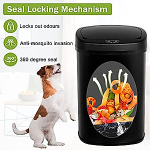 FFBag Kitchen Trash Can with Lid, 13 Gallon/50 Liter Automatic Sensor Touch Free Garbage Can Durable Touchless Stainless Steel Brushed Waste Bin for Bathroom Bedroom Home Office Black