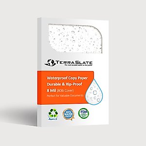 TerraSlate Waterproof Laser Printer Paper – 8 MIL 8.5"x14", 100 Sheets, White – Tear & Smudge Proof, Heavy-Duty for Outdoor Use, Ideal for Printing, Copying & More