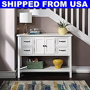 DANGRUUT Elegant Farmhouse Thicken Solid Wood Buffet Sideboard with Door Cabinet, Storage Drawers, Bottom Shelf, 43'' Rustic Accent Console Table Buffet Serving Cabinet for Entryway/Kitchen (White)
