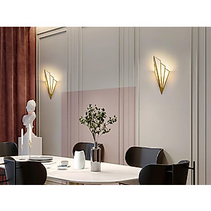 Battery Operated Wall Sconces Set of 2,Not Hard Wired Fabric Shade Triangle Remote Control Wall Lights, Wireless Lamp Fixture for Bedroom, Living Room, Bathroom, Hallway (Color : Gold)