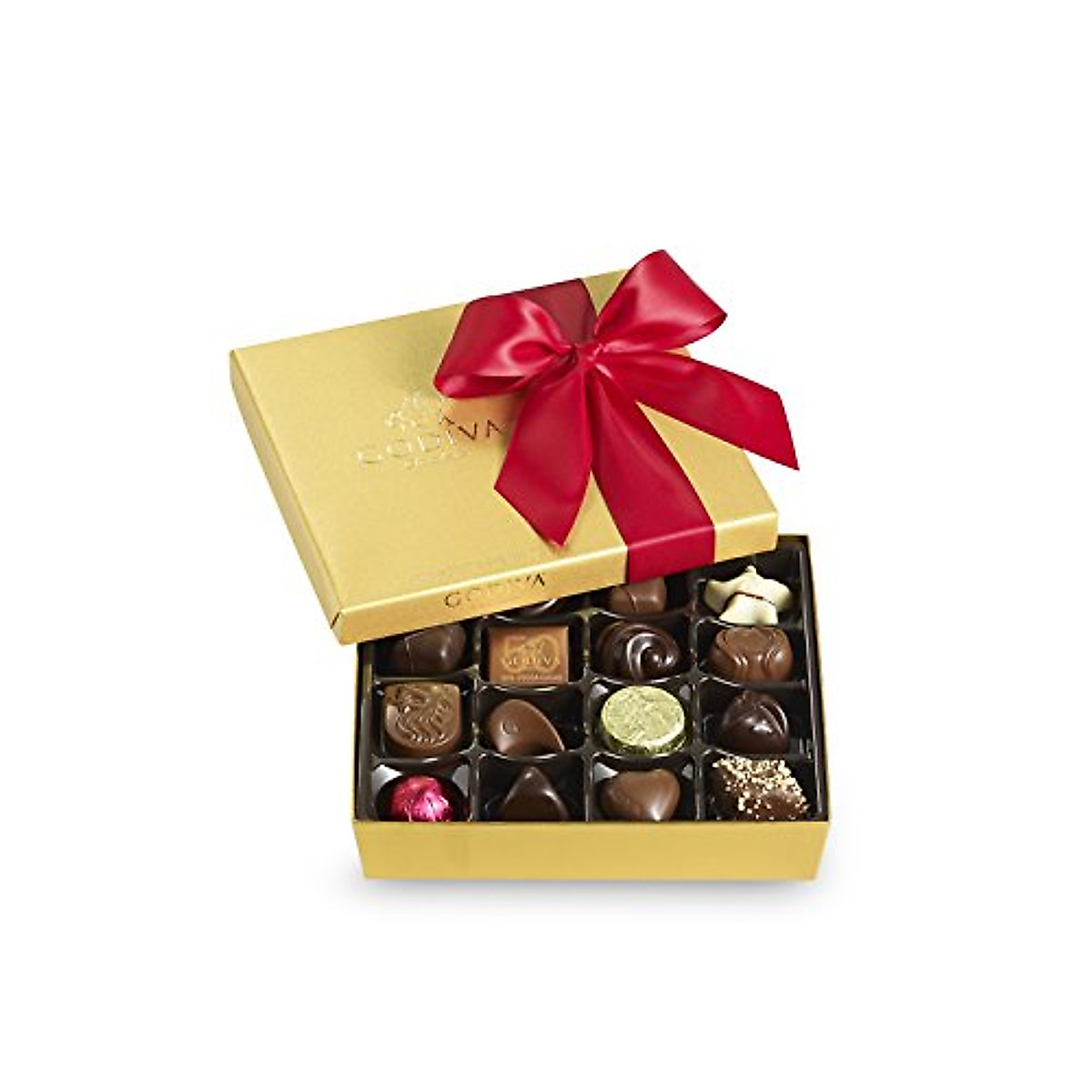 Godiva Chocolatier Red Ribbon Gold Ballotin Assorted Gourmet Chocolates 19 Count Gift Box, Great for Gifting