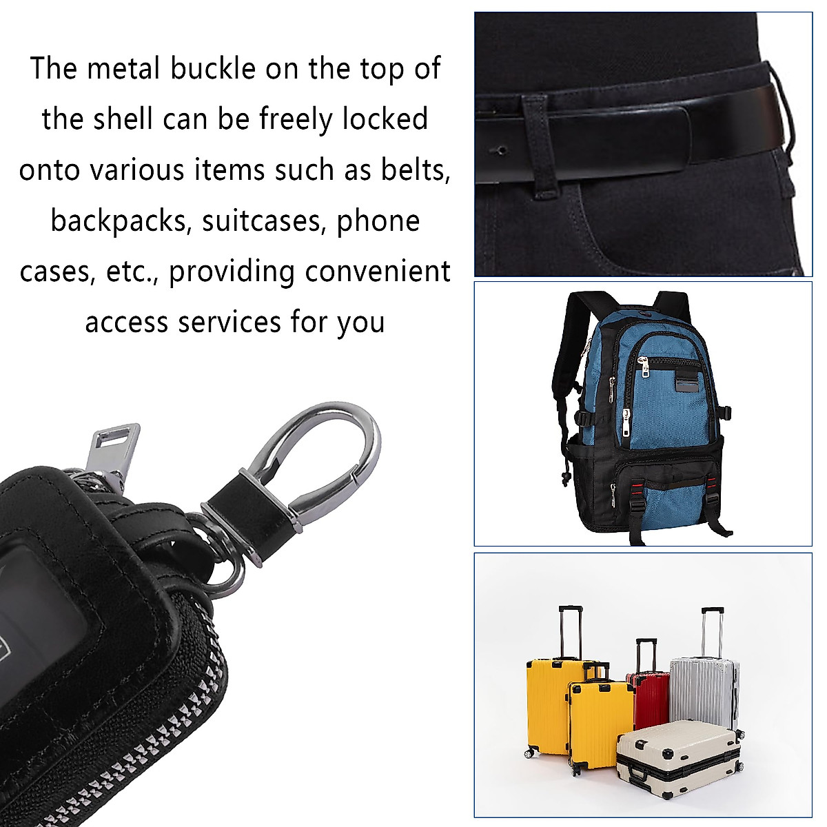 Car Key Fob Cover,Universal Key Fob Case with Keychain & Carabiner,Leather Car Smart Key Fob Holder Fits Remote Key Fob (Black)