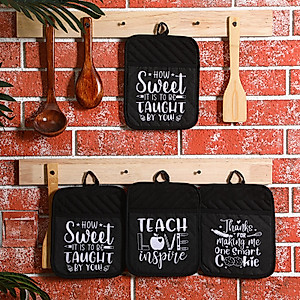 12 Pcs Christmas Teacher Appreciation Gifts Funny Pot Holders with Pockets Heat Resistant Potholder Teacher Oven Mitt Gift Cookies Oven Pads with Hanging Loop for Thanking Baking Cooking, 7 x 9 Inch