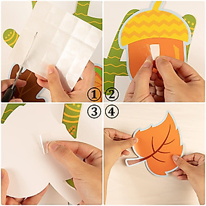 Whaline 48Pcs Happy Fall Cut-Outs Pumpkin Autumn Leaves Acorn Cut Outs with 100Pcs Glue Point Autumn Cardboard Paper Cutting for Full Theme Thanksgiving Classroom Bulletin Border Decoration