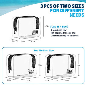 EASYFUN TSA Approved Toiletry Bag Clear Quart Bag Travel Makeup Bags 3 PCS Travel Accessories Small Cosmetic Pouch With Zipper Carry On Airport Airline Quart Size For Men Women
