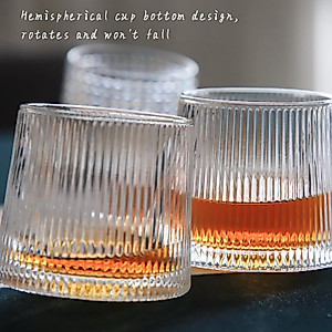 TOSSOW Spinning Whiskey Glasses Set of 2 Tumblers, Striped Old Fashioned Drinking Glass for Scotch, Irish, Bourbon and Cocktail Drinks, Barware Gift for Men and Women