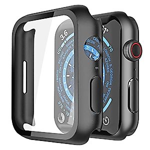 Misxi 2 Pack Hard PC Case with Tempered Glass Screen Protector Compatible with Apple Watch Series 8 Series 7 45mm, Ultra-Thin Scratch Resistant Overall Protective Cover for iWatch S8 / S7, Black
