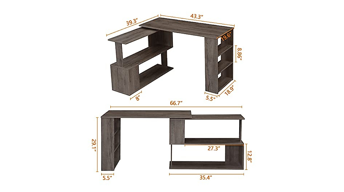 VANSPACE 360° Rotating L-Shaped Desk for Small Spaces